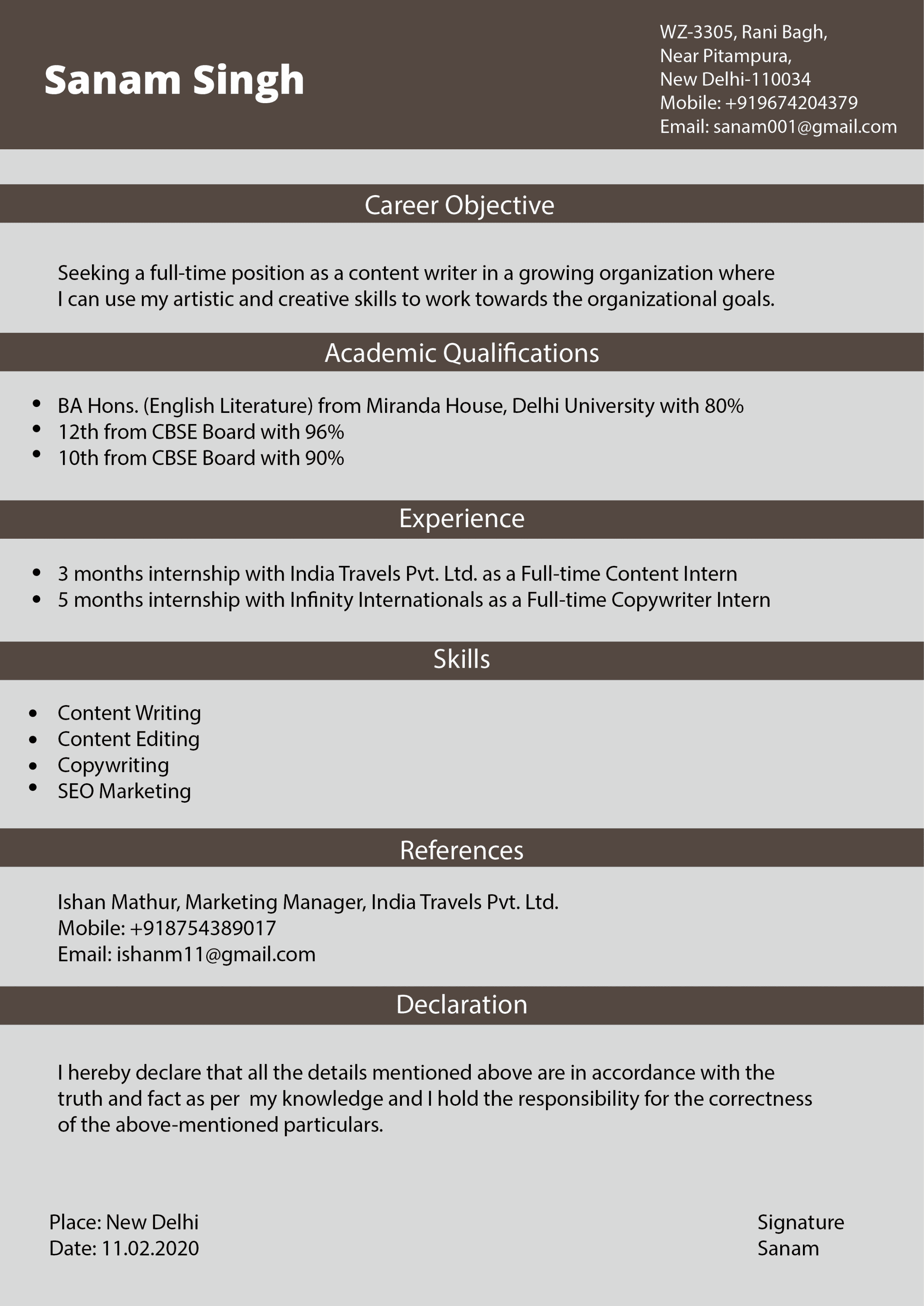 Declaration For Resume For Freshers: Writing Tips & Examples