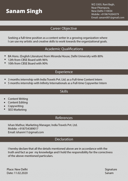 Declaration For Resume For Freshers: Writing Tips & Examples