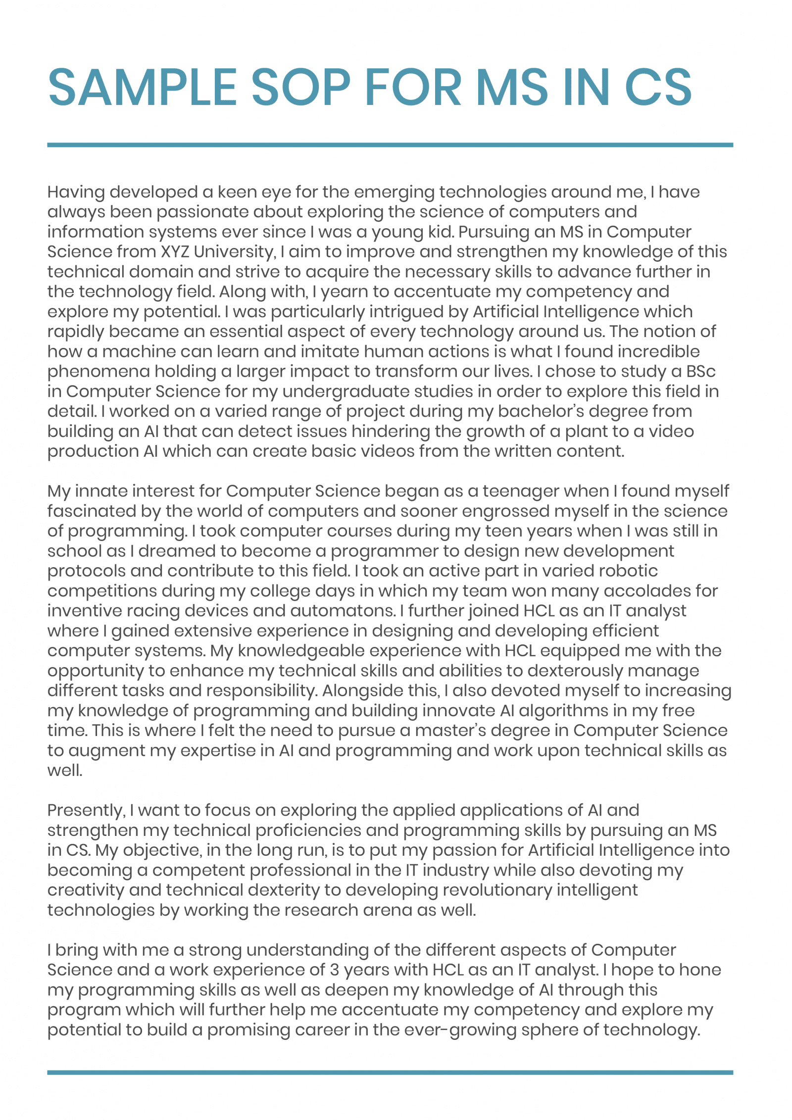 Sample SOP for MS in CS (Computer Science) PDFs - Leverage Edu