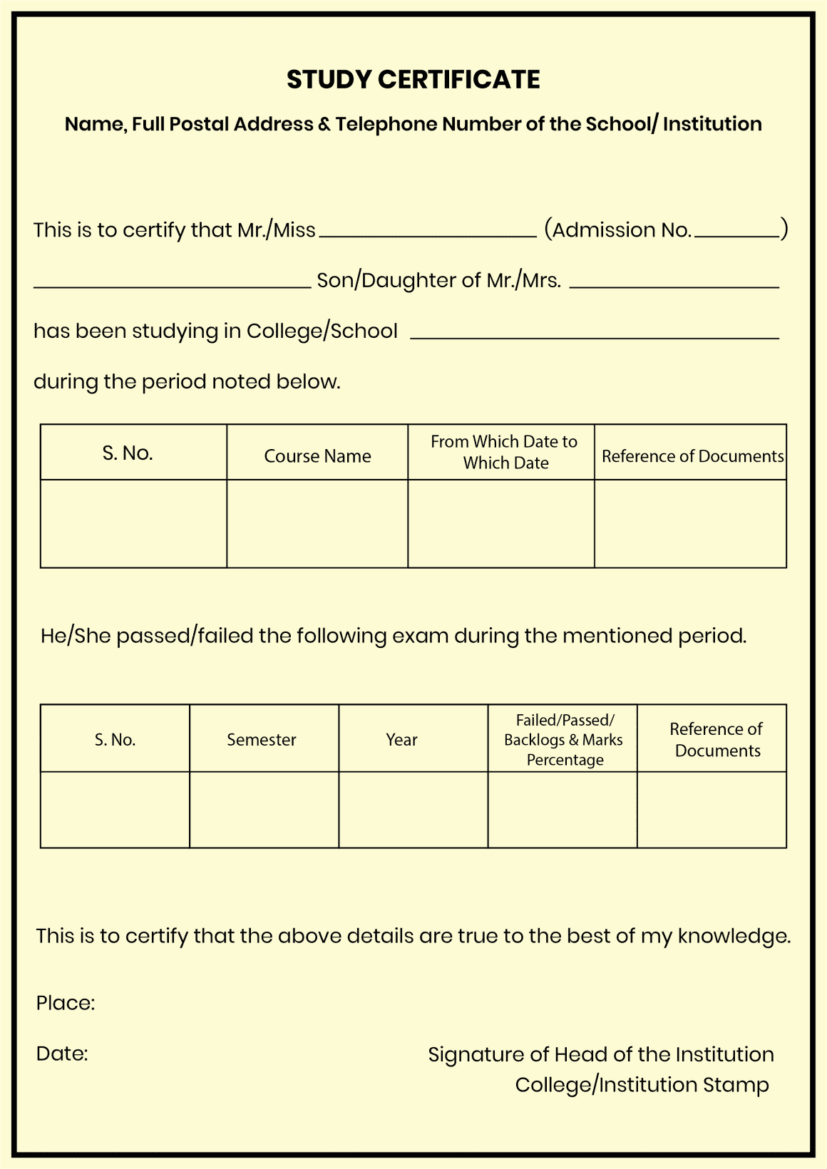 Study Certificate Format for School & College: Free Sample PDF