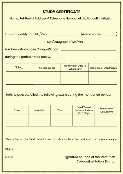 Study Certificate Format for School & College: Free Sample PDF
