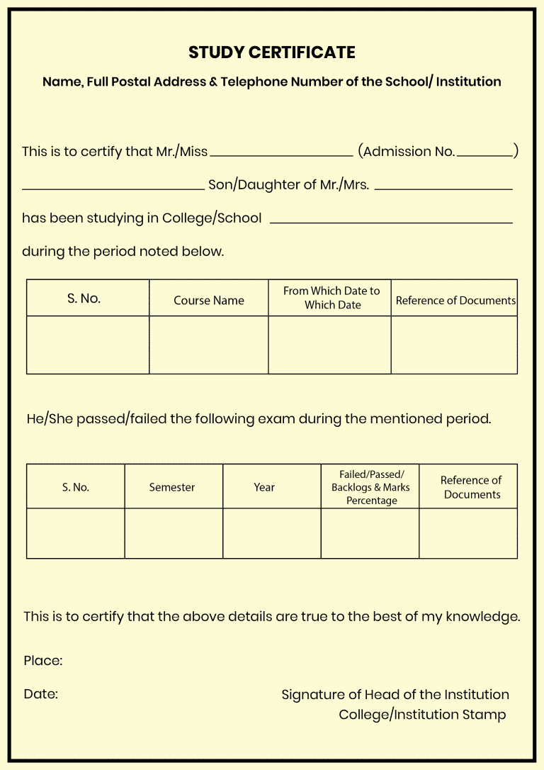 Study Certificate Format for School & College: Free Sample PDF