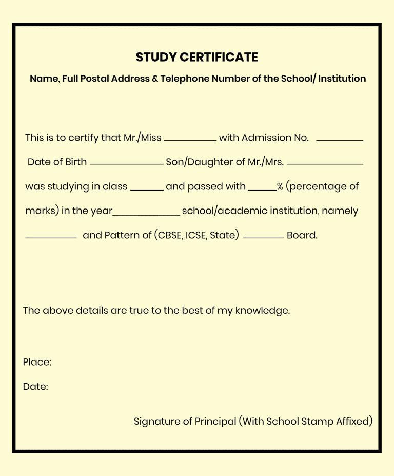 Study Certificate Format for School & College: Free Sample PDF