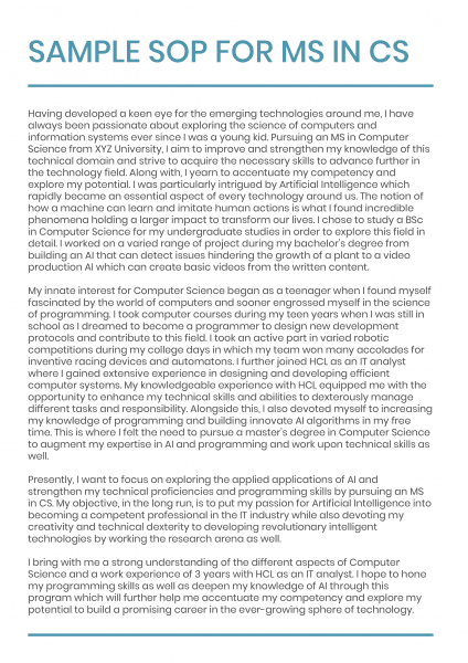 Sample SOP for MS in CS (Computer Science) PDFs - Leverage Edu