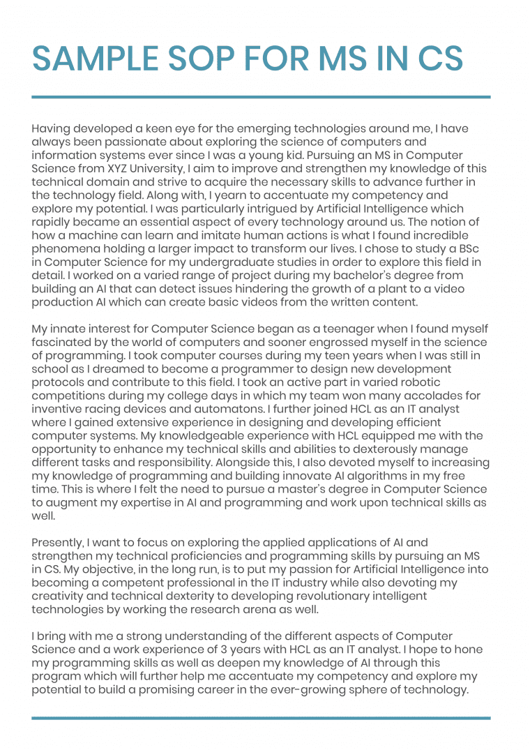 Sample SOP for MS in CS (Computer Science) PDFs - Leverage Edu