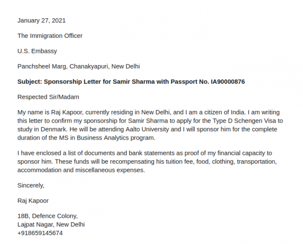 Sponsorship Letter for Visa: Sponsor Letter Format & Samples