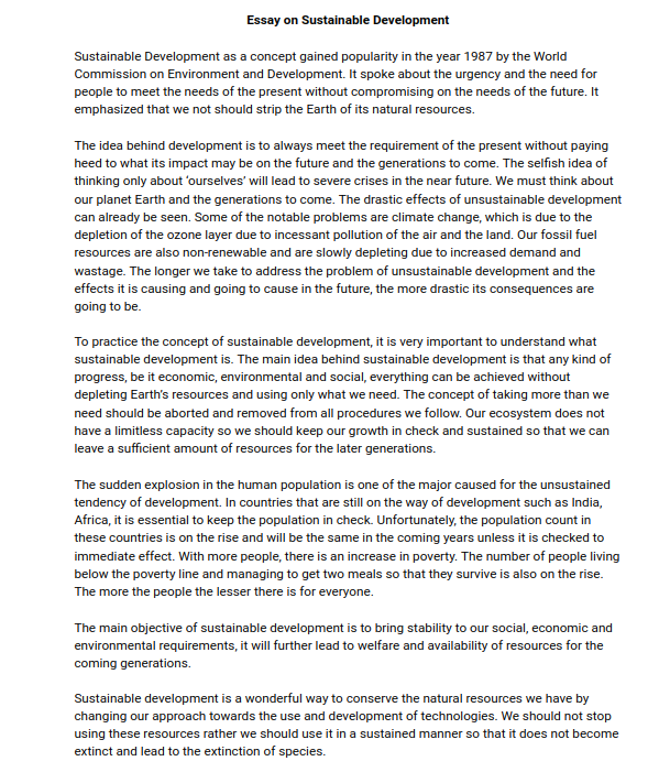 Essay on Sustainable Development: Samples in 250, 300 and 500 Words ...