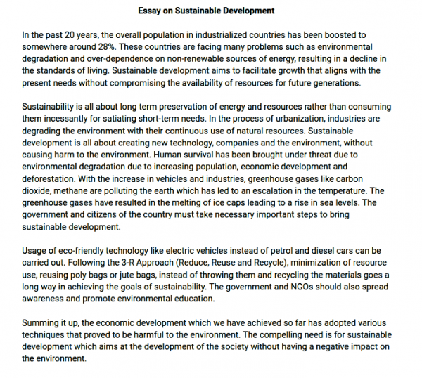 Essay on Sustainable Development: Samples in 250, 300 and 500 Words ...