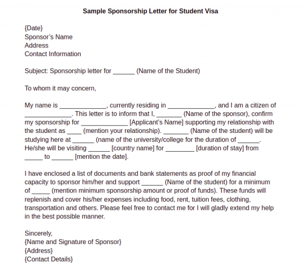 Sponsorship Letter for Visa: Sponsor Letter Format & Samples
