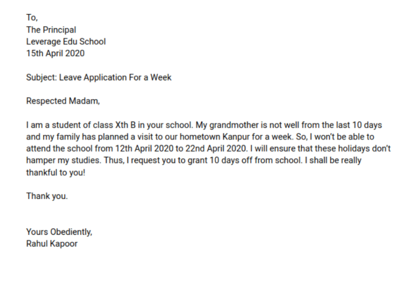 Leave Application Format for Office, School & College | Leverage Edu