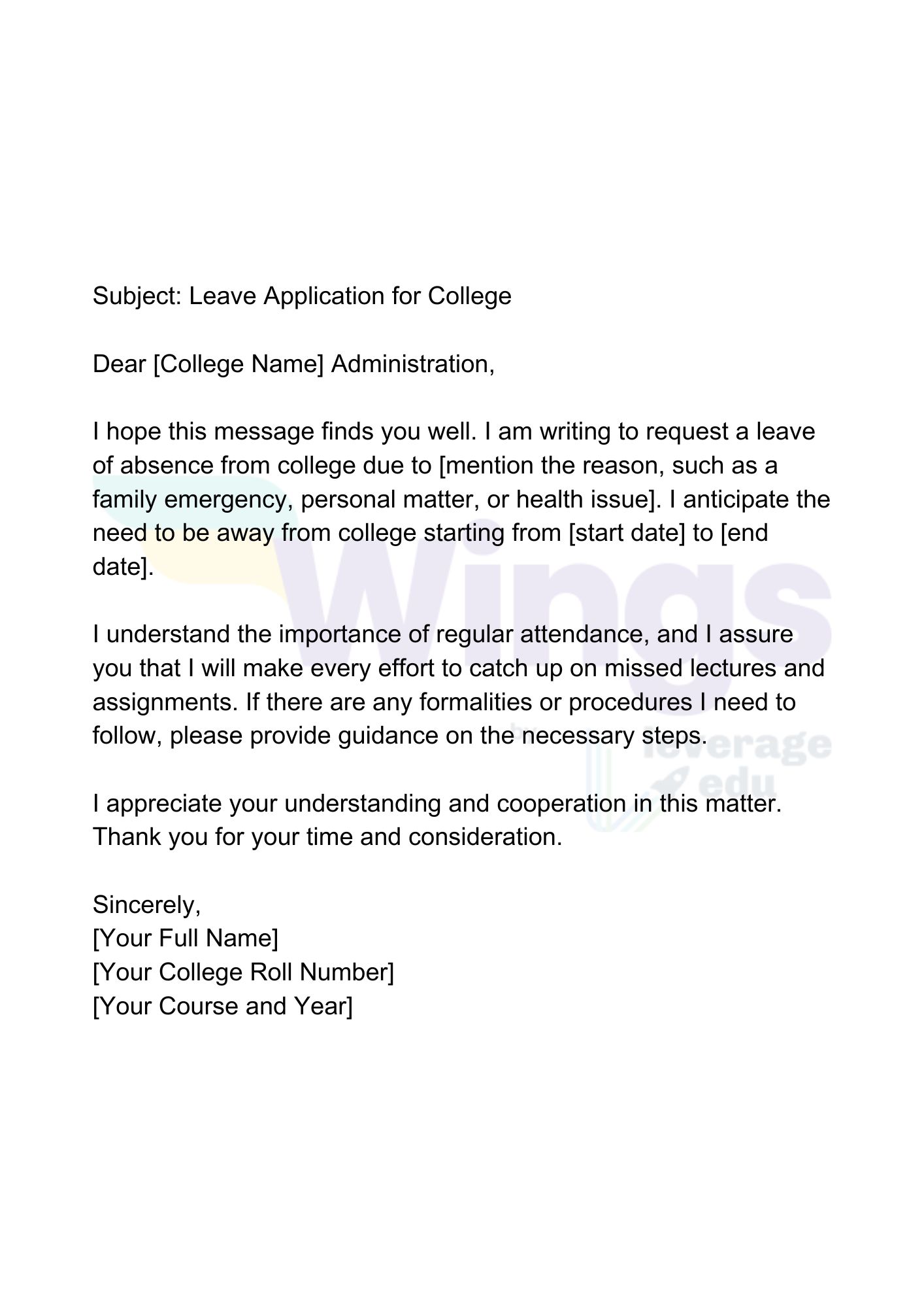 Application for Leave : Format for Office, School, College | Leverage Edu