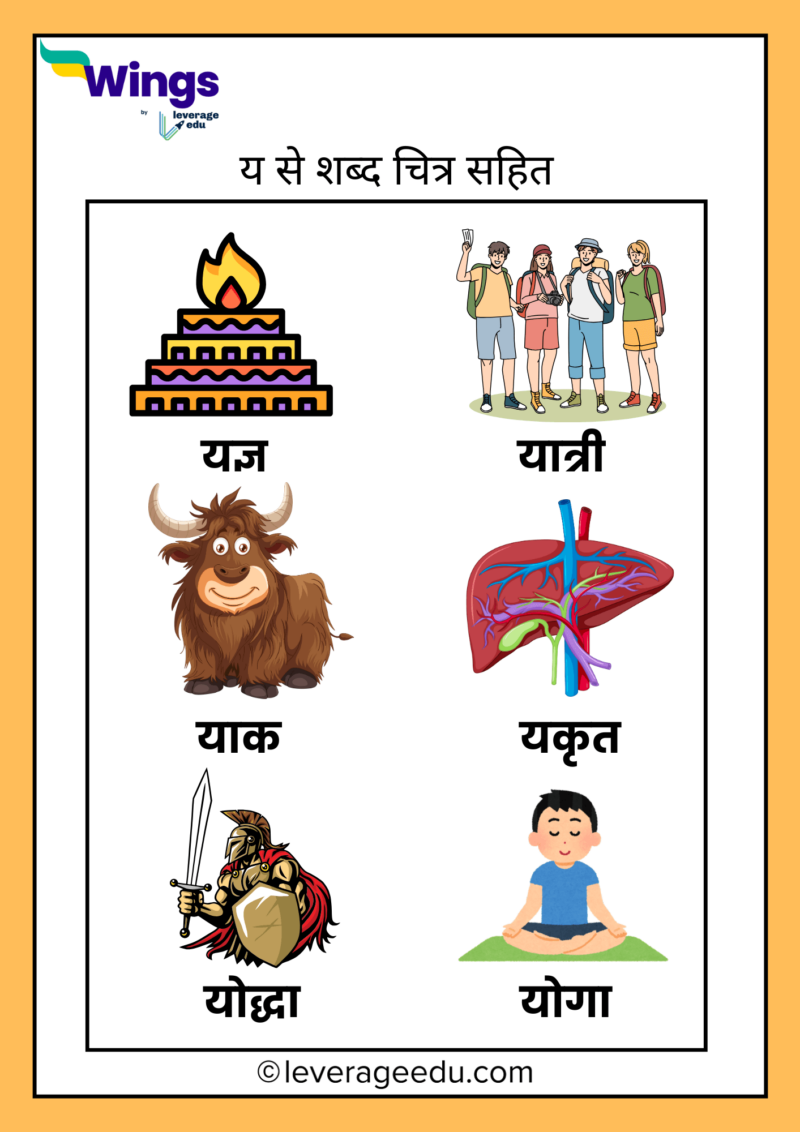 Ya Se Shabd बच्चों के लिए य से शब्द वाक्य चित्र और वर्कशीट