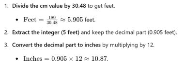 What is 180 CM in Feet and Inches?