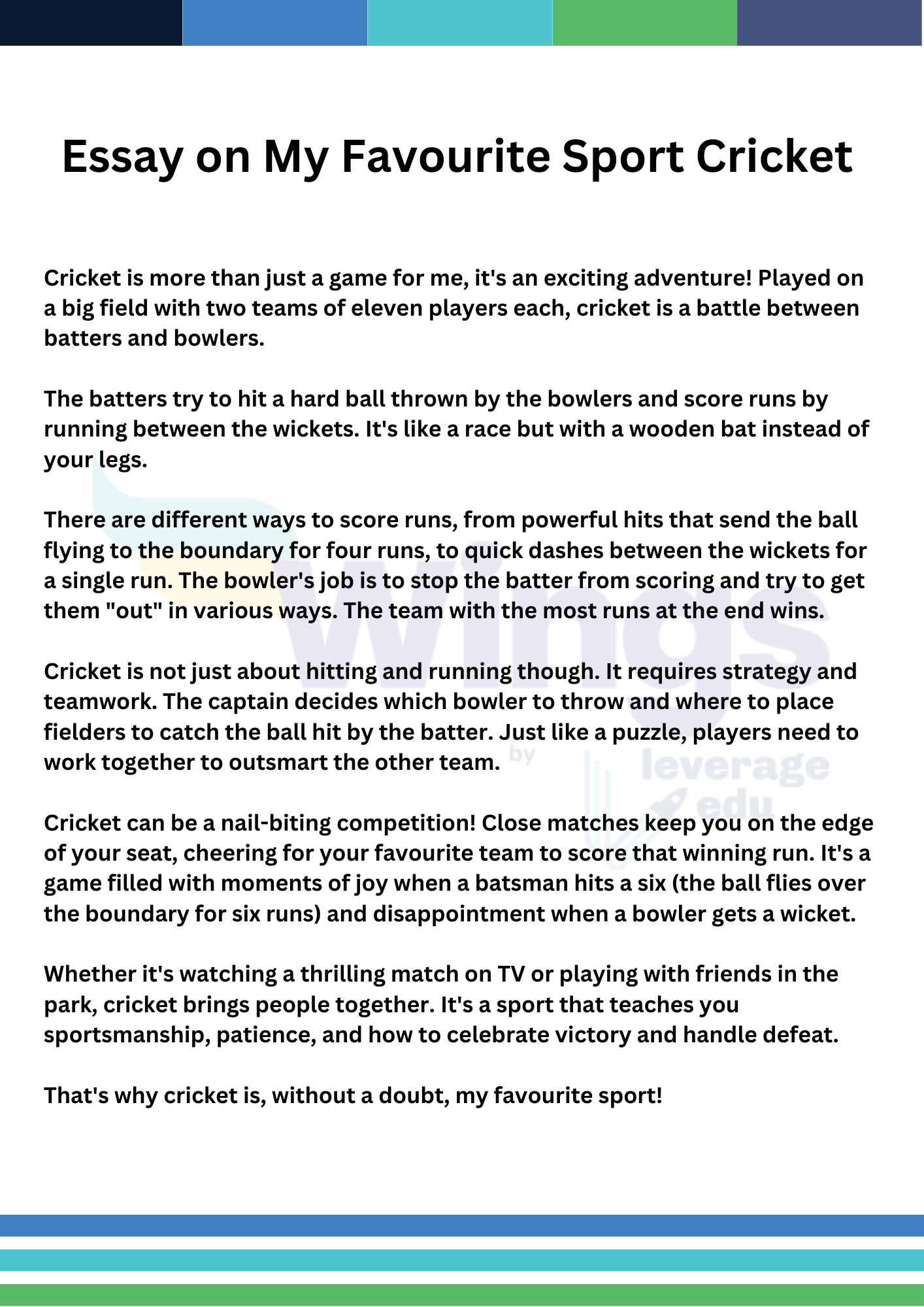 Essay on My Favourite Sport in 100, 150, 250, and 300 Words | Leverage ...
