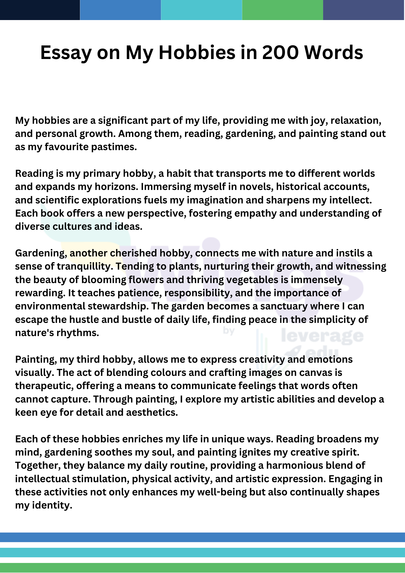 Essay on My Hobbies For School Students | Leverage Edu Discover