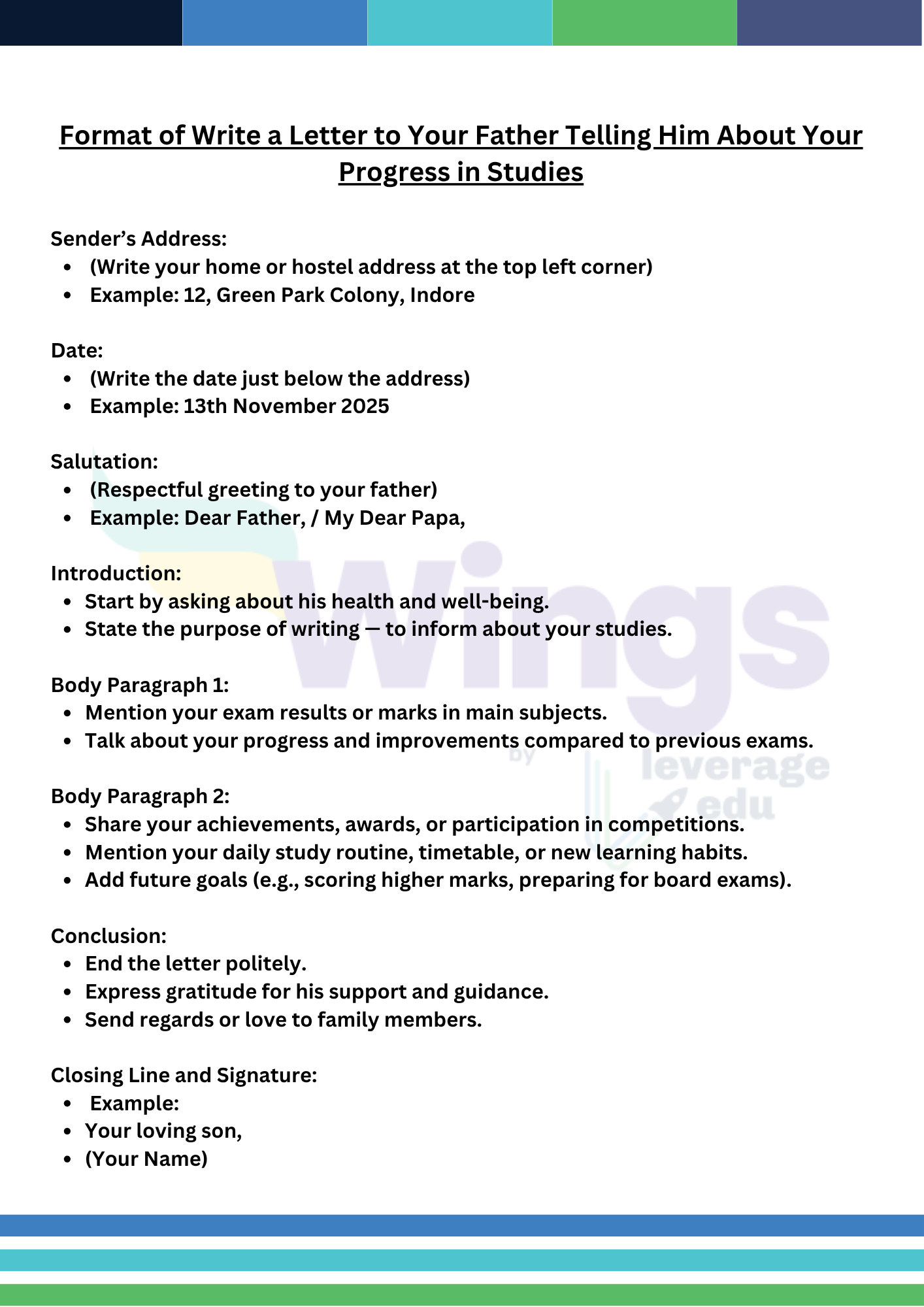 Write a Letter to Your Father Telling Him About Your Progress in ...
