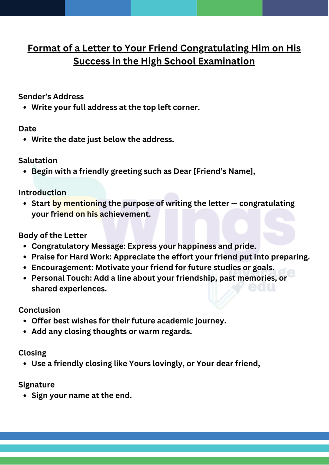Write a Letter to Your Friend Congratulating Him on His Success in the ...
