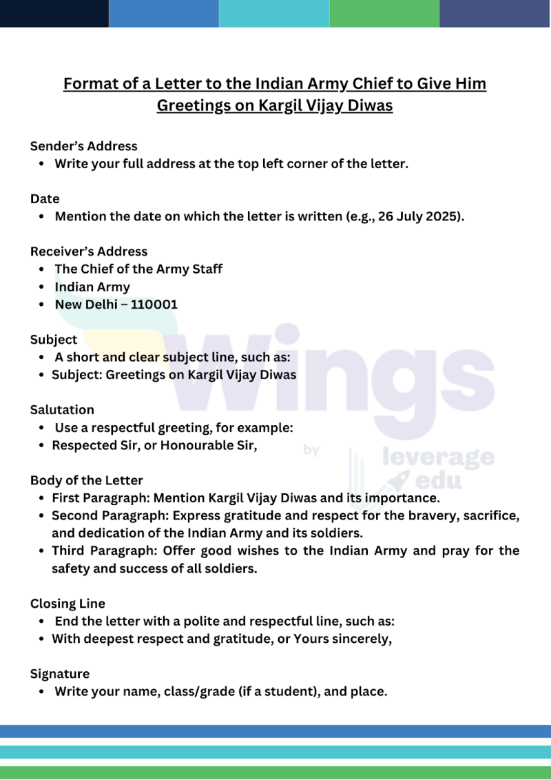 Write a Letter to the Indian Army Chief to Give Him Greetings on Kargil ...